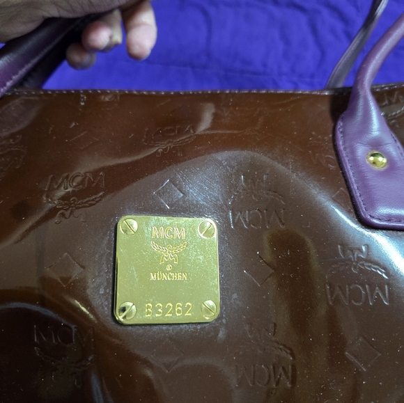 MCM | Bags | Authentic Mcm Limited Edition Patent Leather Maroon Purple ...
